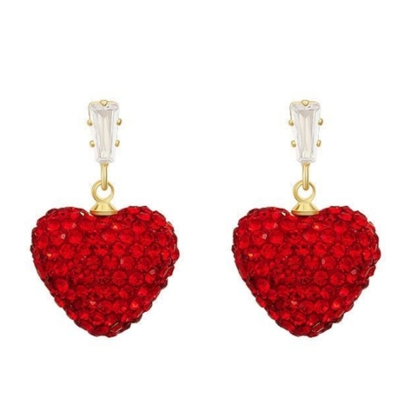 Accessories | New Beautiful Red Rhinestone Heart Drop Earrings Silver ...
